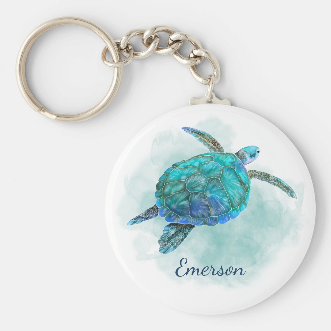 Watercolor Sea Turtle Personalized Keychain | Zazzle