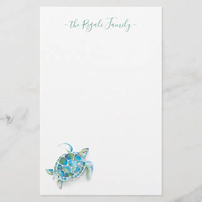 Watercolor Sea Turtle Personalized Stationery | Zazzle