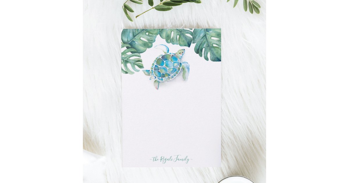 Watercolor Sea Turtle Personalized Stationery Note Card | Zazzle