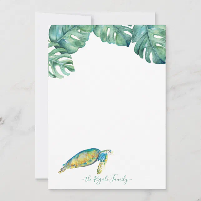 Watercolor Sea Turtle Personalized Stationery Note Card | Zazzle
