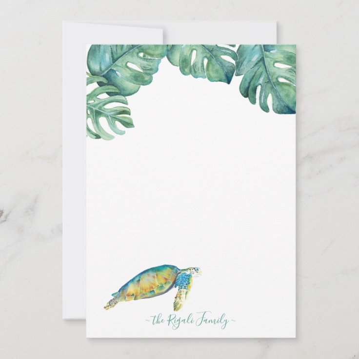 Watercolor Sea Turtle Personalized Stationery Note Card | Zazzle