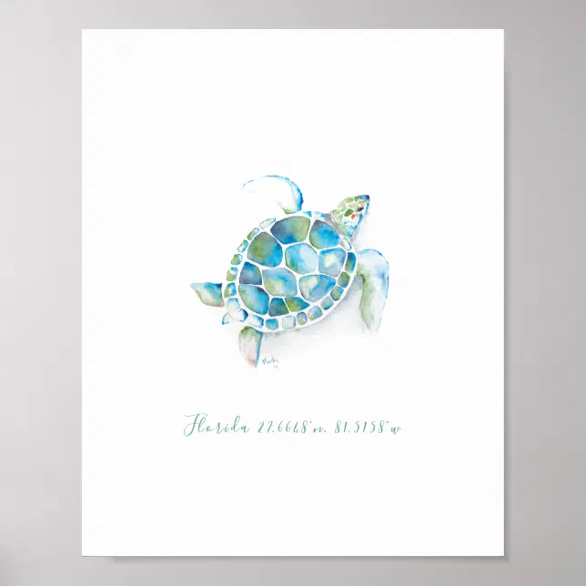 Watercolor Sea Turtle Poster | Zazzle