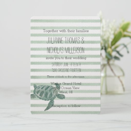 Watercolor Sea Turtle Stripes Wedding Invitation | Zazzle