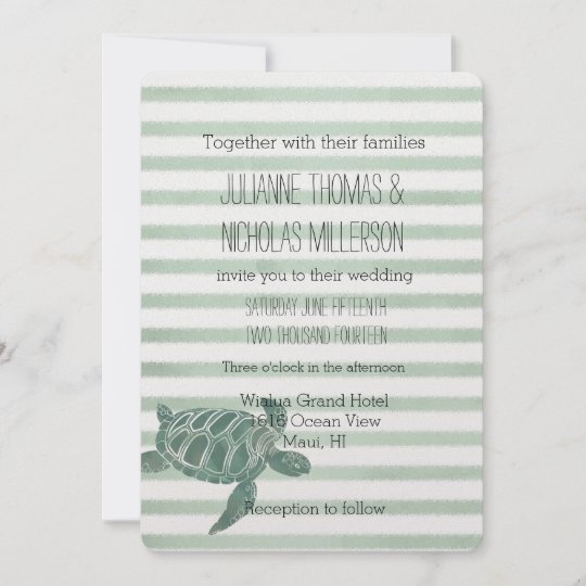 Watercolor Sea Turtle Stripes Wedding Invitation | Zazzle.com