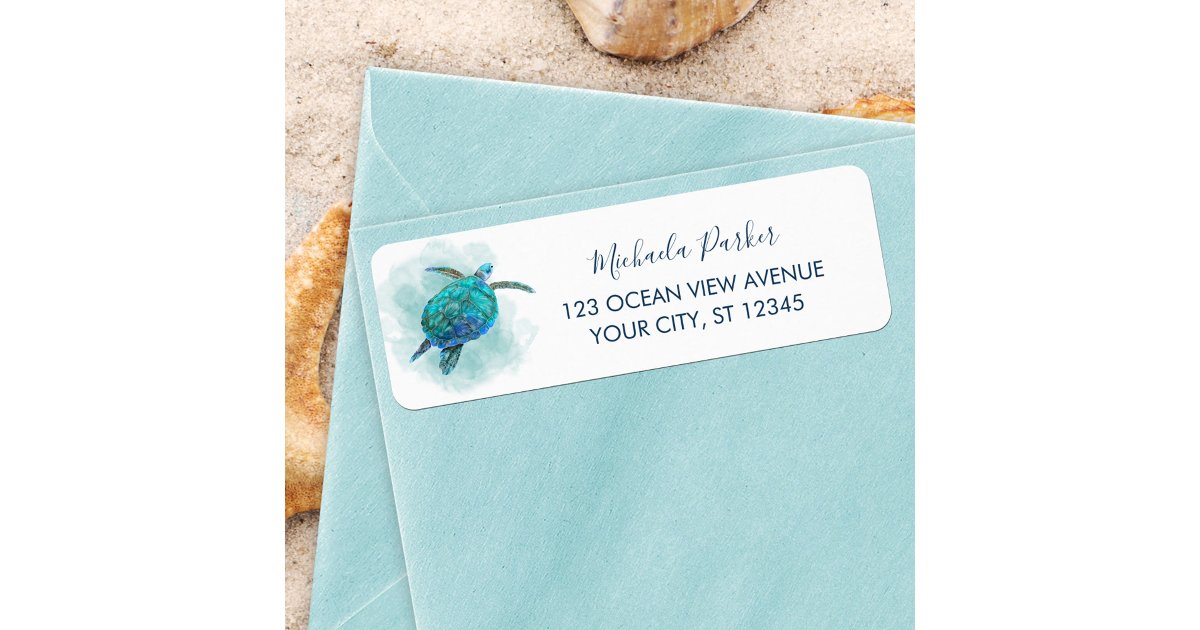 Watercolor Sea Turtle Tropical Ocean Address Label | Zazzle