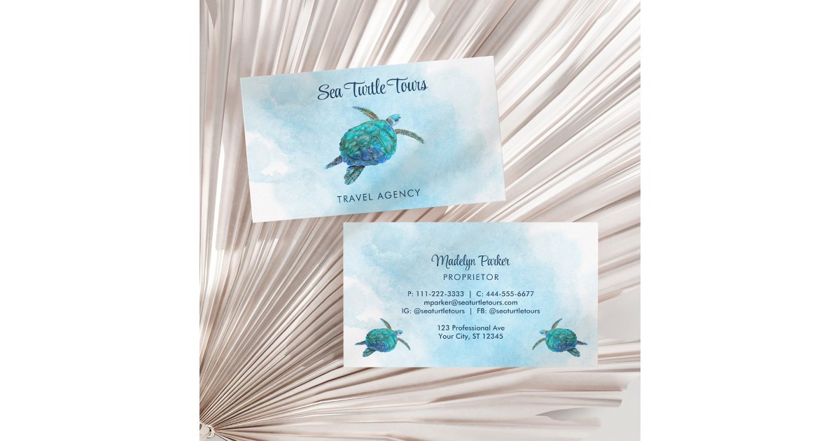Watercolor Sea Turtle Tropical Teal Aqua Blue Business Card | Zazzle