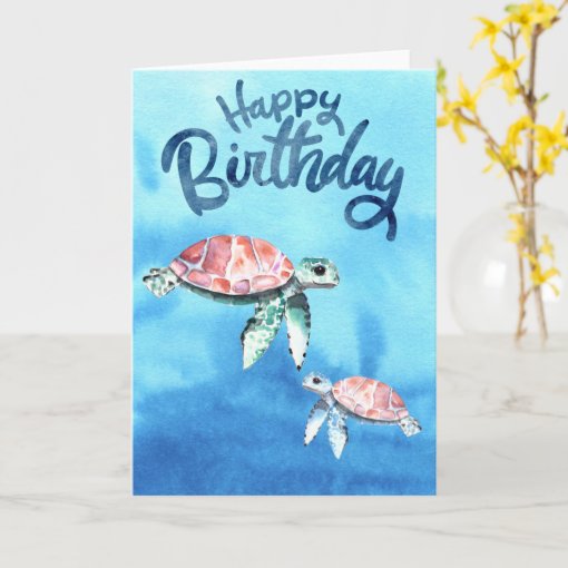 Watercolor Sea Turtles Happy Birthday Card | Zazzle