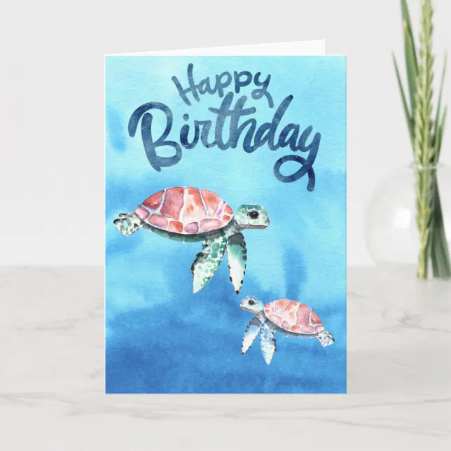 Watercolor Sea Turtles Happy Birthday Card | Zazzle
