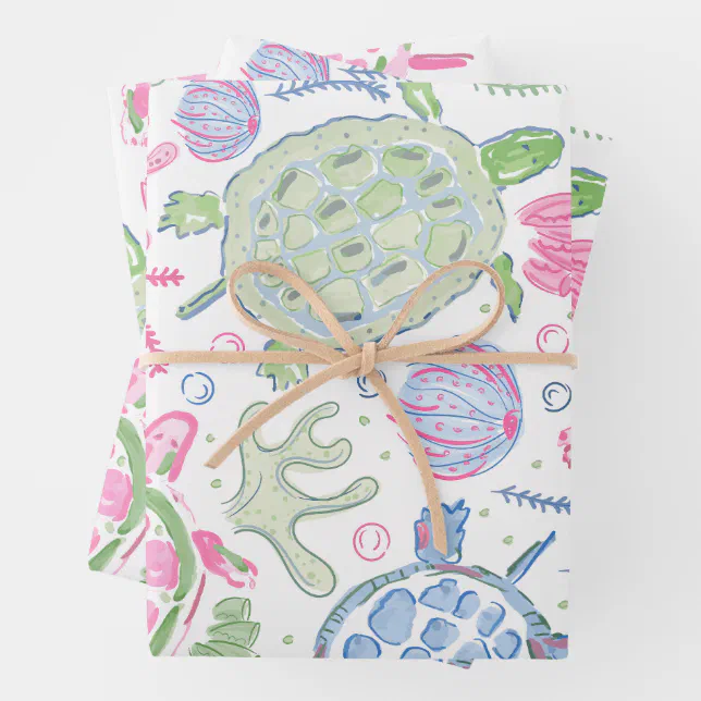 Watercolor Sea Turtles Ocean Coastal Wrapping Paper Sheets | Zazzle