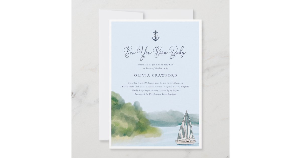 Watercolor Sea You Soon Baby Baby Shower Invitation | Zazzle