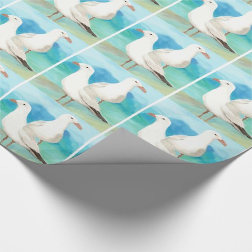 Watercolor Seagulls at the Beach Bird Nature Art Wrapping Paper | Zazzle