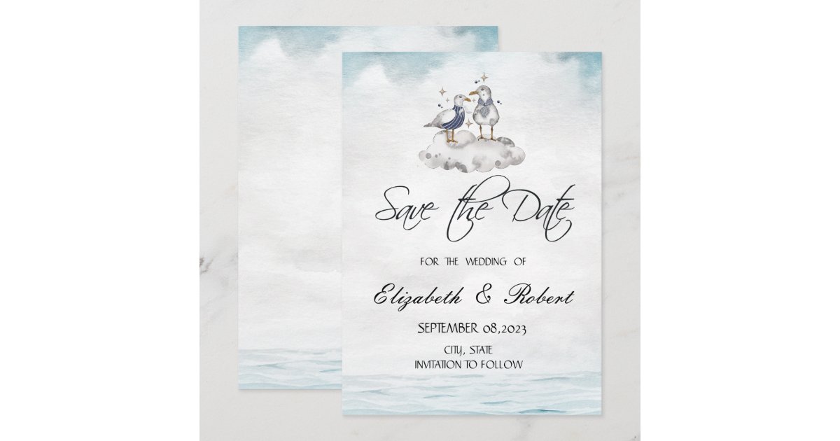 Watercolor Seagulls Beach Save The Date | Zazzle