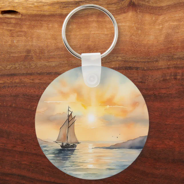 Watercolor Seascape Background Keychain | Zazzle