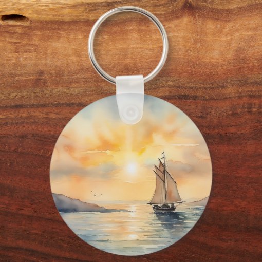 Watercolor Seascape Background Keychain | Zazzle