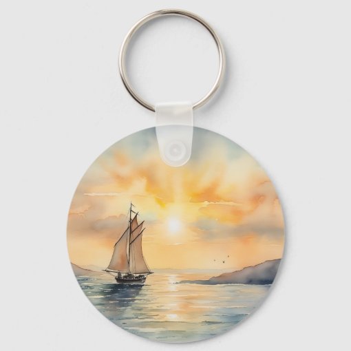 Watercolor Seascape Background Keychain | Zazzle