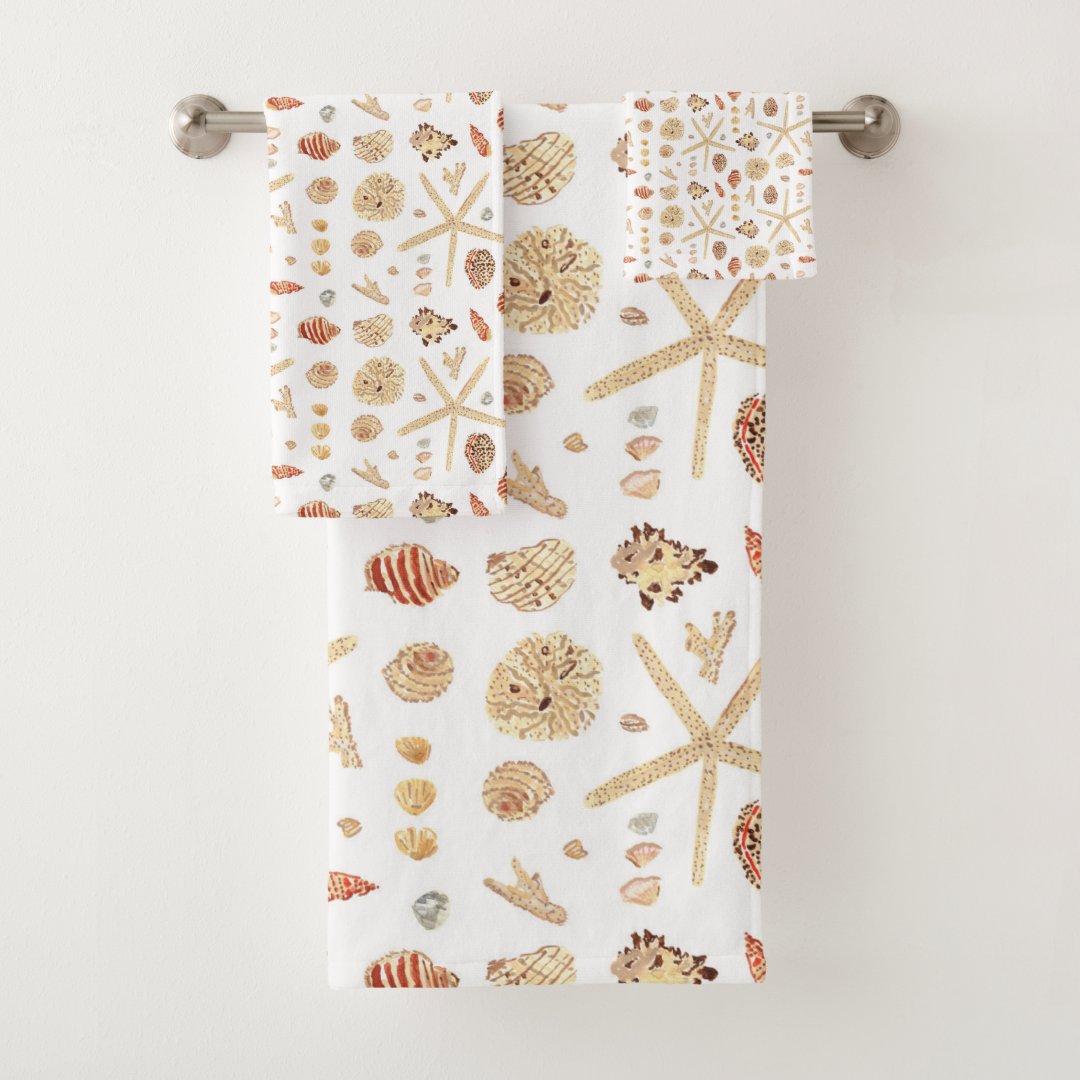 Watercolor Seashells Bath Towel Set | Zazzle