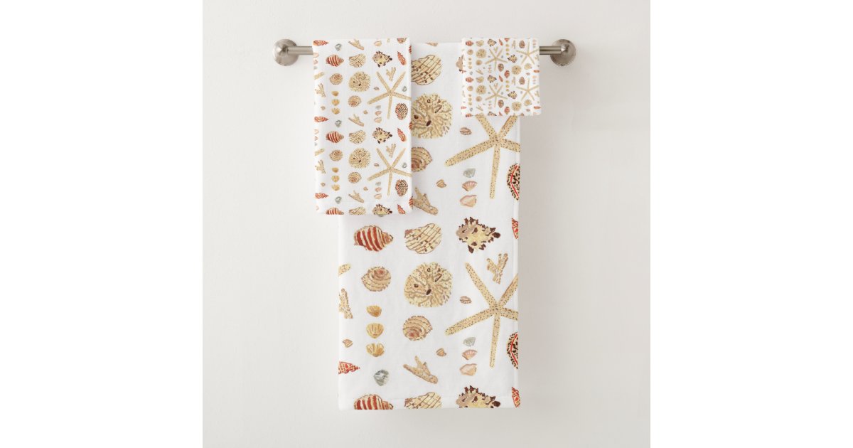 Watercolor Seashells Bath Towel Set | Zazzle