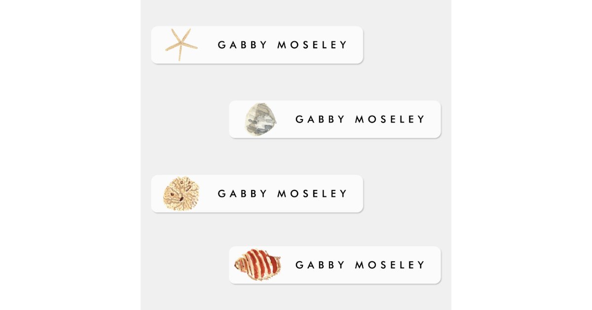 Watercolor Seashells Personalized Name Labels | Zazzle