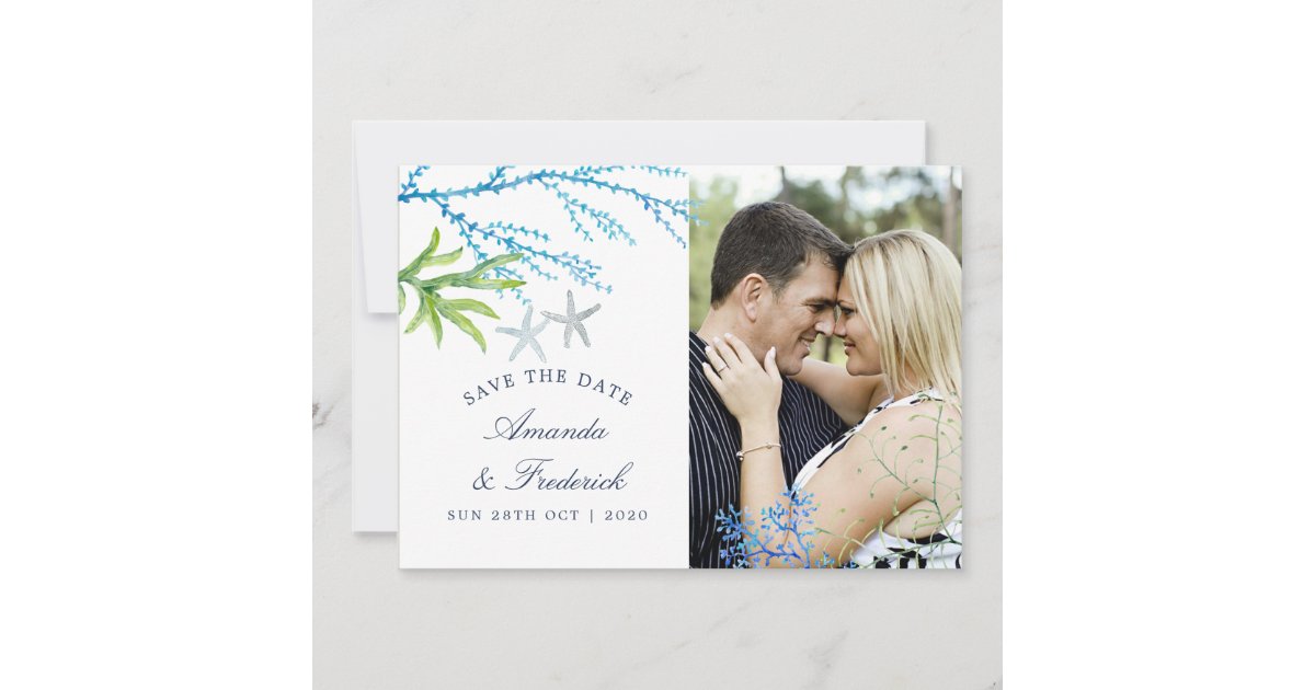 Watercolor Seaweed Beach Wedding Save the Date | Zazzle