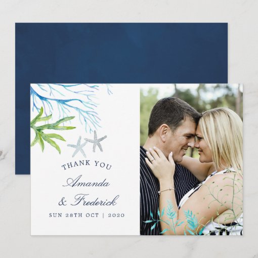 Watercolor Seaweed Beach Wedding Thank You | Zazzle