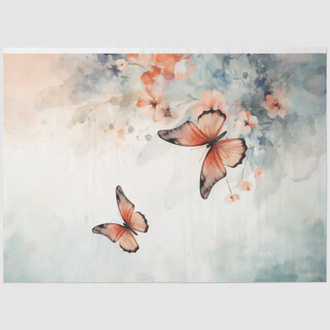 Watercolor shabby chic pastel green butterflies tissue paper | Zazzle