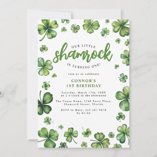 Watercolor Shamrock Birthday Party Invitation | Zazzle