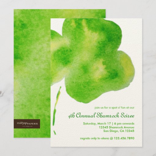 Watercolor Shamrock Party Invitation | Zazzle