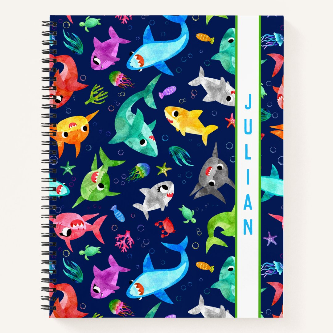 Watercolor Shark Family Adorable Personalized Notebook | Zazzle