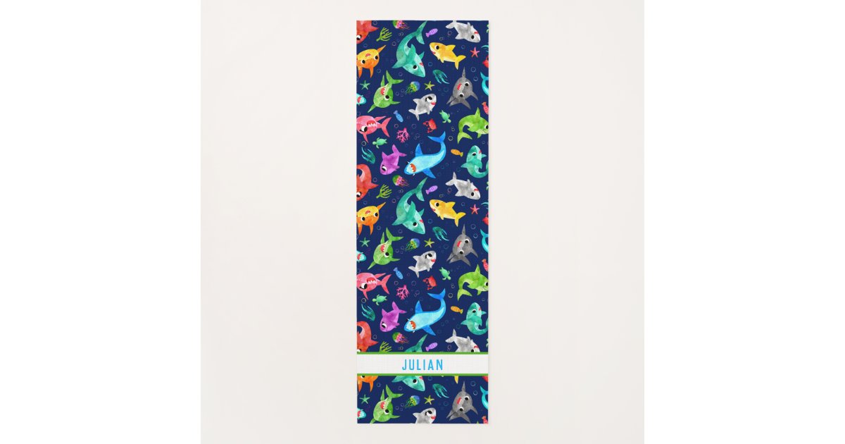 Watercolor Shark Family Adorable Personalized Yoga Mat | Zazzle