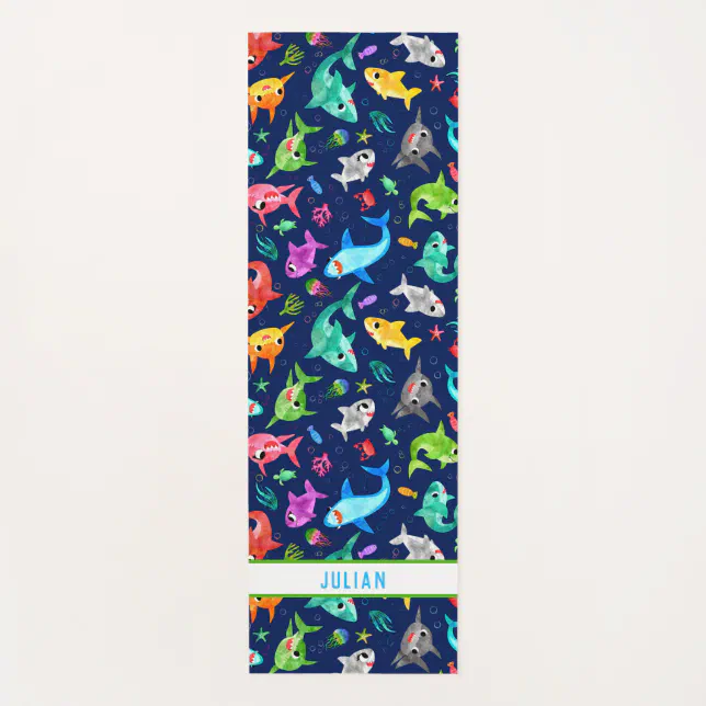 Watercolor Shark Family Adorable Personalized Yoga Mat | Zazzle