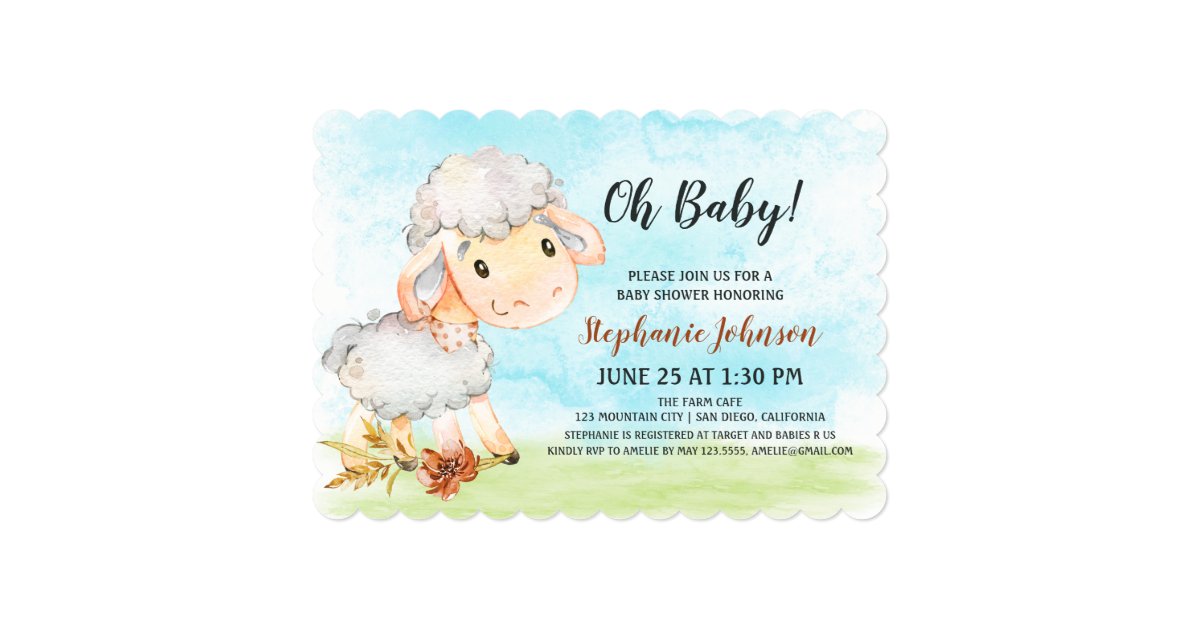 Watercolor Sheep Baby Shower Farm Invitation | Zazzle.com