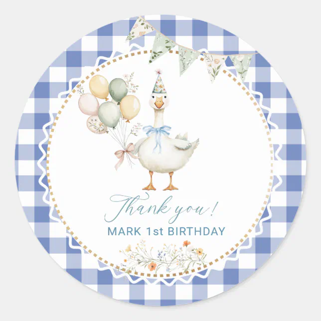 Watercolor Silly goose birthday party Classic Round Sticker | Zazzle