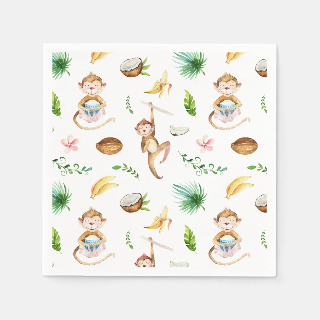 Watercolor Silly Monkeys Napkins | Zazzle
