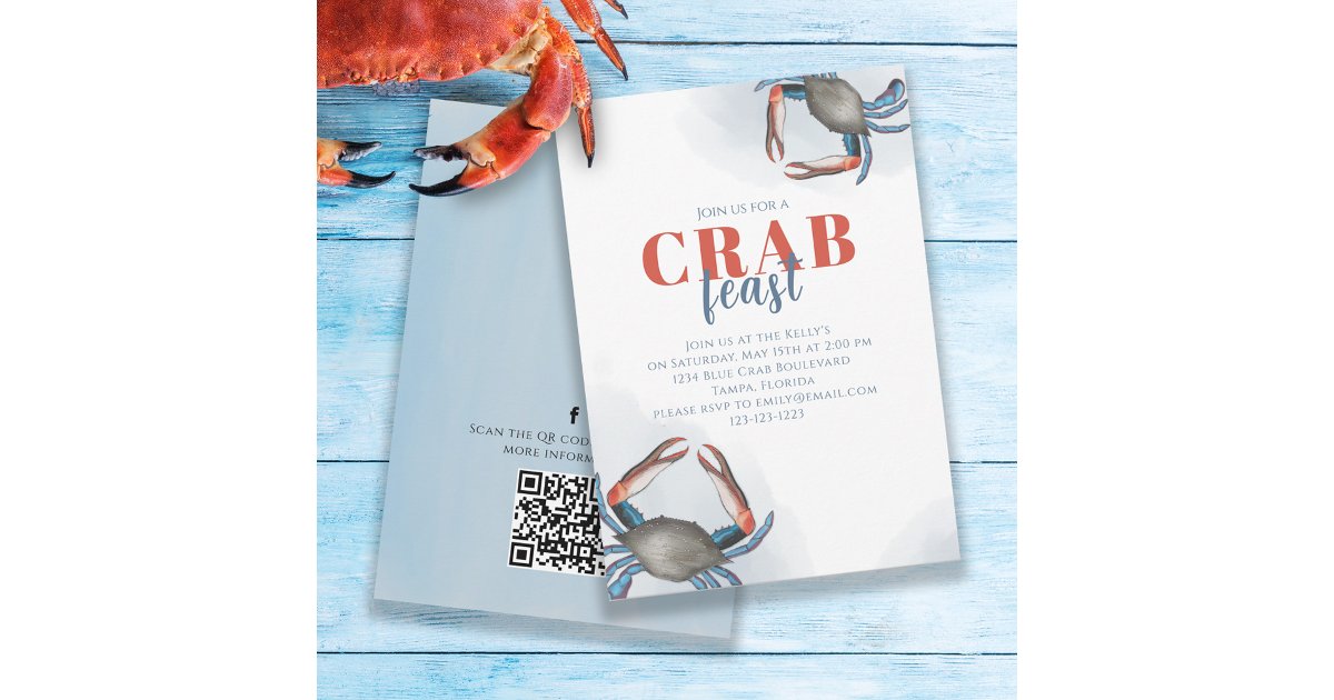 Watercolor Simple Blue Crab QR Code Social Media Invitation | Zazzle