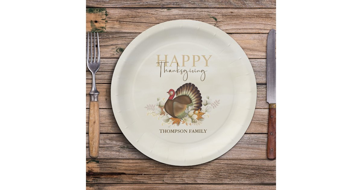 Watercolor Simple Happy Thanksgiving Simple Turkey Paper Plates | Zazzle
