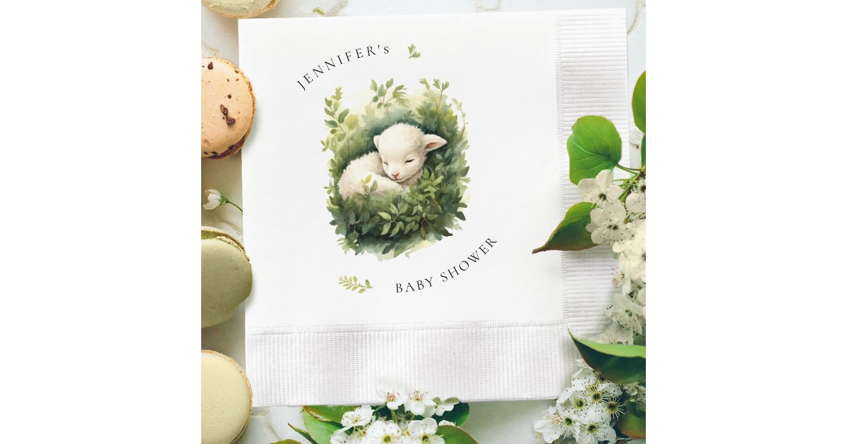 Watercolor Sleeping Lamb Baby Shower Napkins | Zazzle