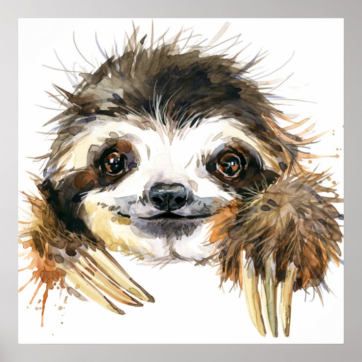 Watercolor sloth poster | Zazzle