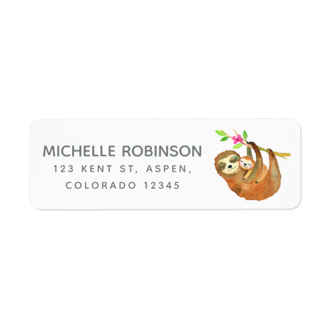 Watercolor Sloth themed Baby Shower Label | Zazzle