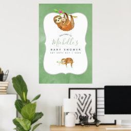 Watercolor Sloth themed Baby Shower Welcome Poster | Zazzle