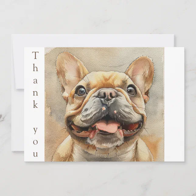 Watercolor Smiling French Bulldog Thank You Card | Zazzle