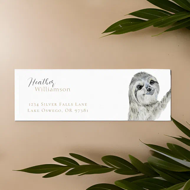 Watercolor Smiling Sloth Label | Zazzle