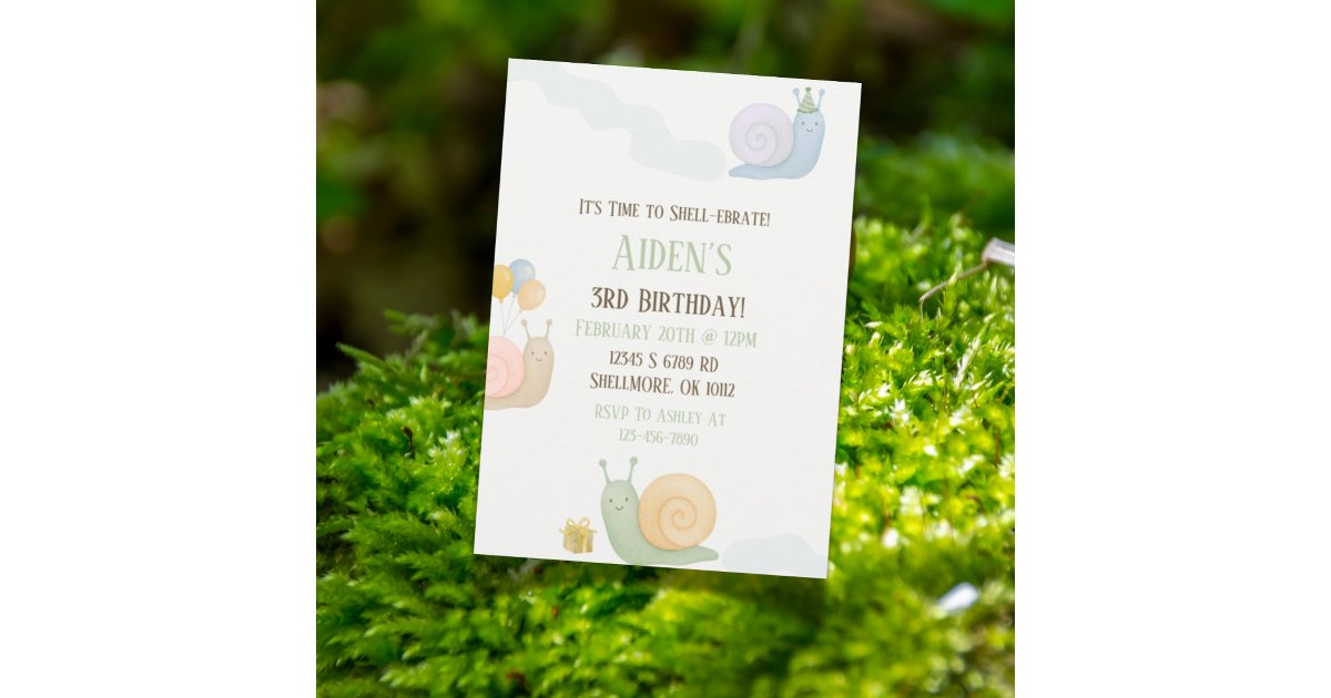 Watercolor Snail Birthday Party Invitation | Zazzle