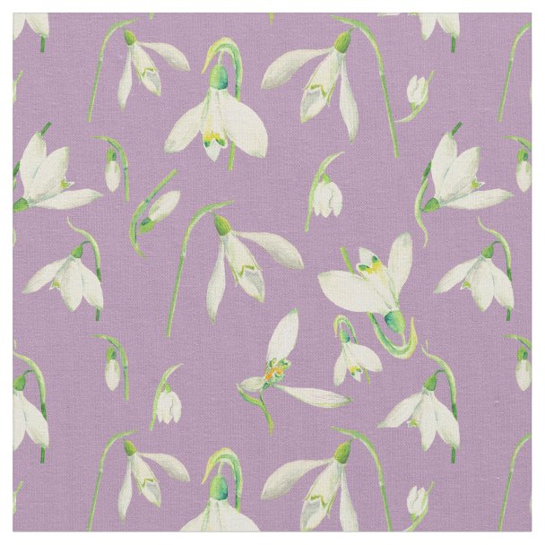 Watercolor Snowdrops Pattern Fabric | Zazzle