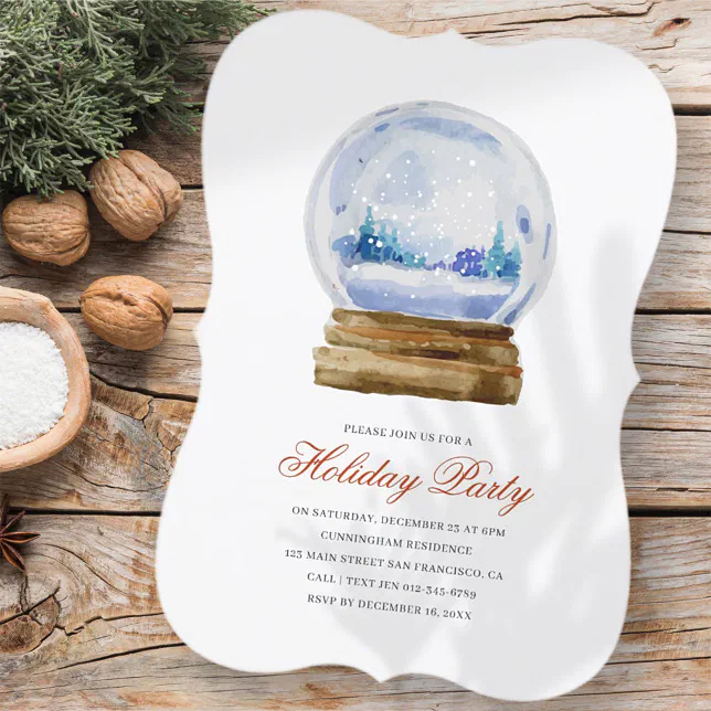 Watercolor Snowglobe Holiday Party Invitation | Zazzle