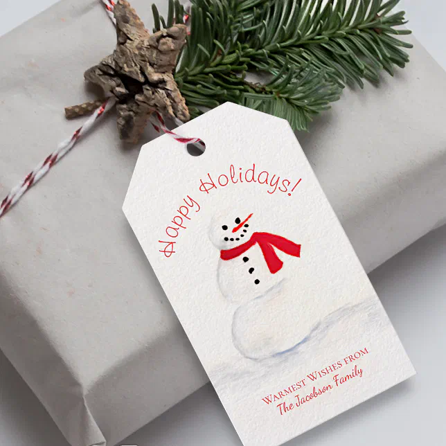 Watercolor Snowman Festive Happy Holidays Gift Tags | Zazzle
