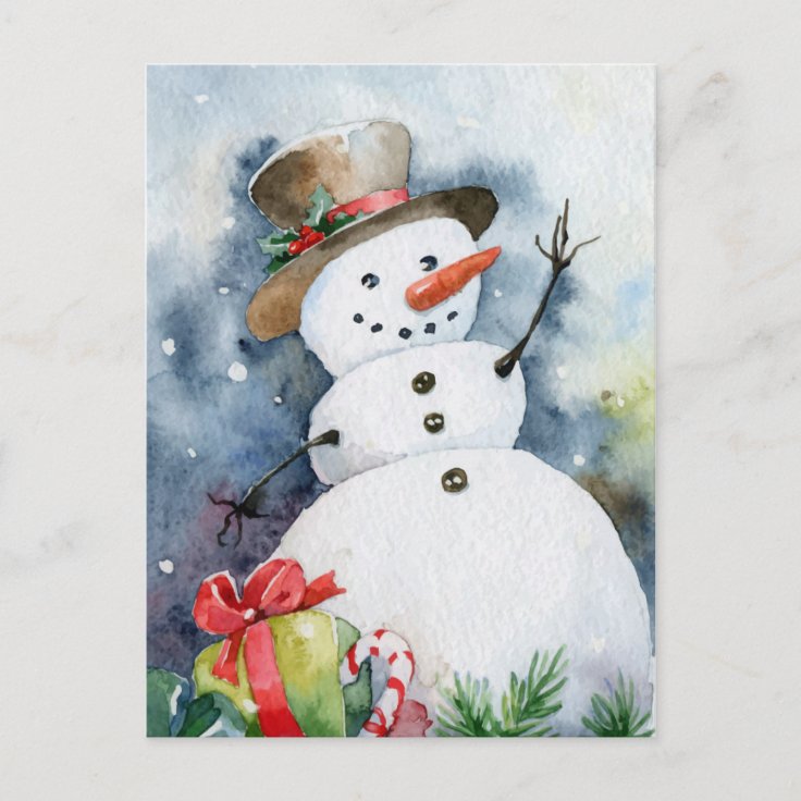Watercolor Snowman Postcard | Zazzle