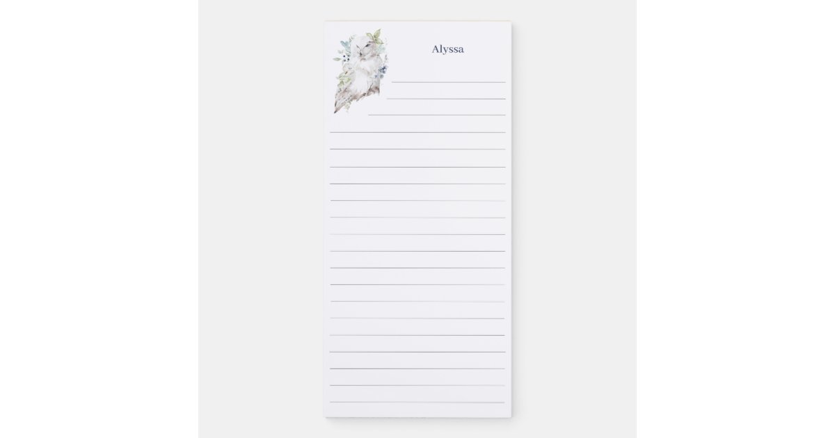 Watercolor Snowy Owl Personalized Magnetic Notepad | Zazzle