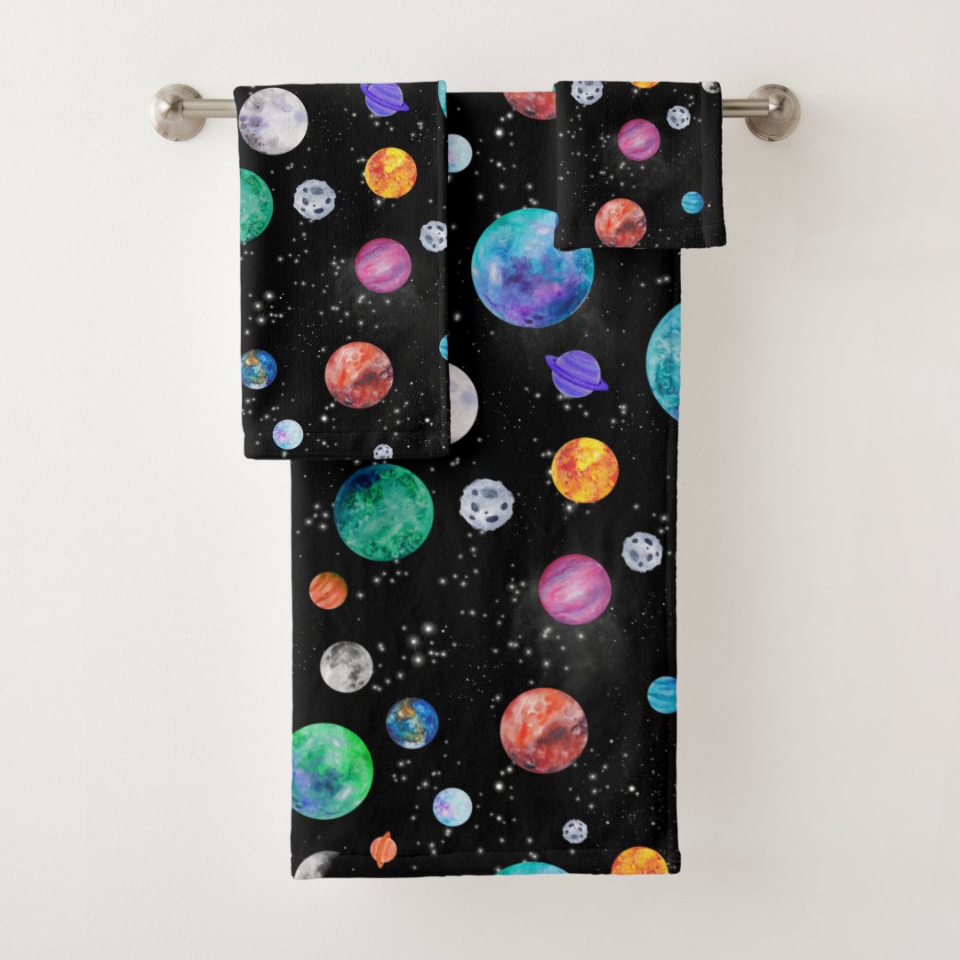 Watercolor Solar System Outer Space Planets Galaxy Bath Towel Set | Zazzle