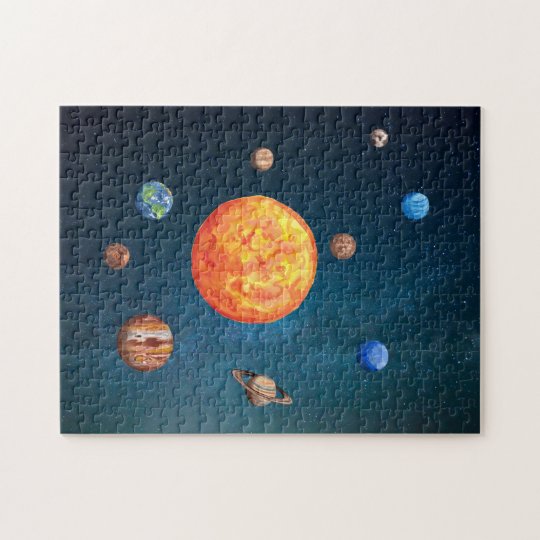 Watercolor Solar System Planets Sun earth Jigsaw Puzzle | Zazzle.com