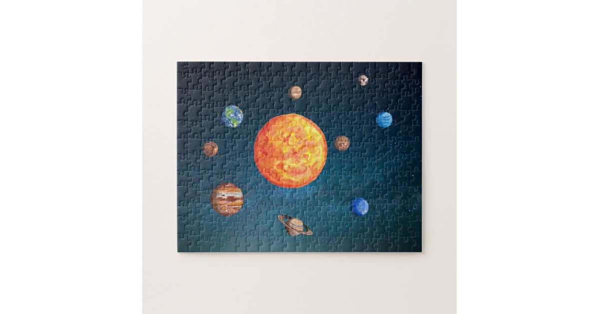 Watercolor Solar System Planets Sun earth Jigsaw Puzzle | Zazzle